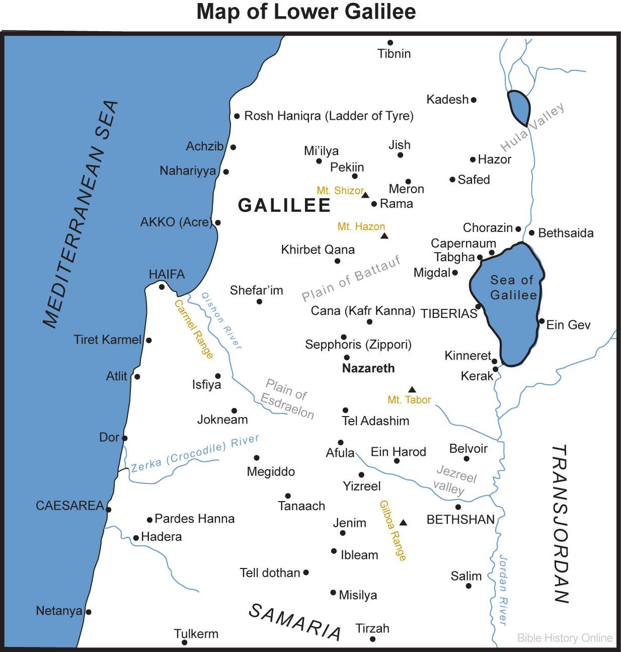 Galiléia mapa - Mapa da Galiléia (Israel)